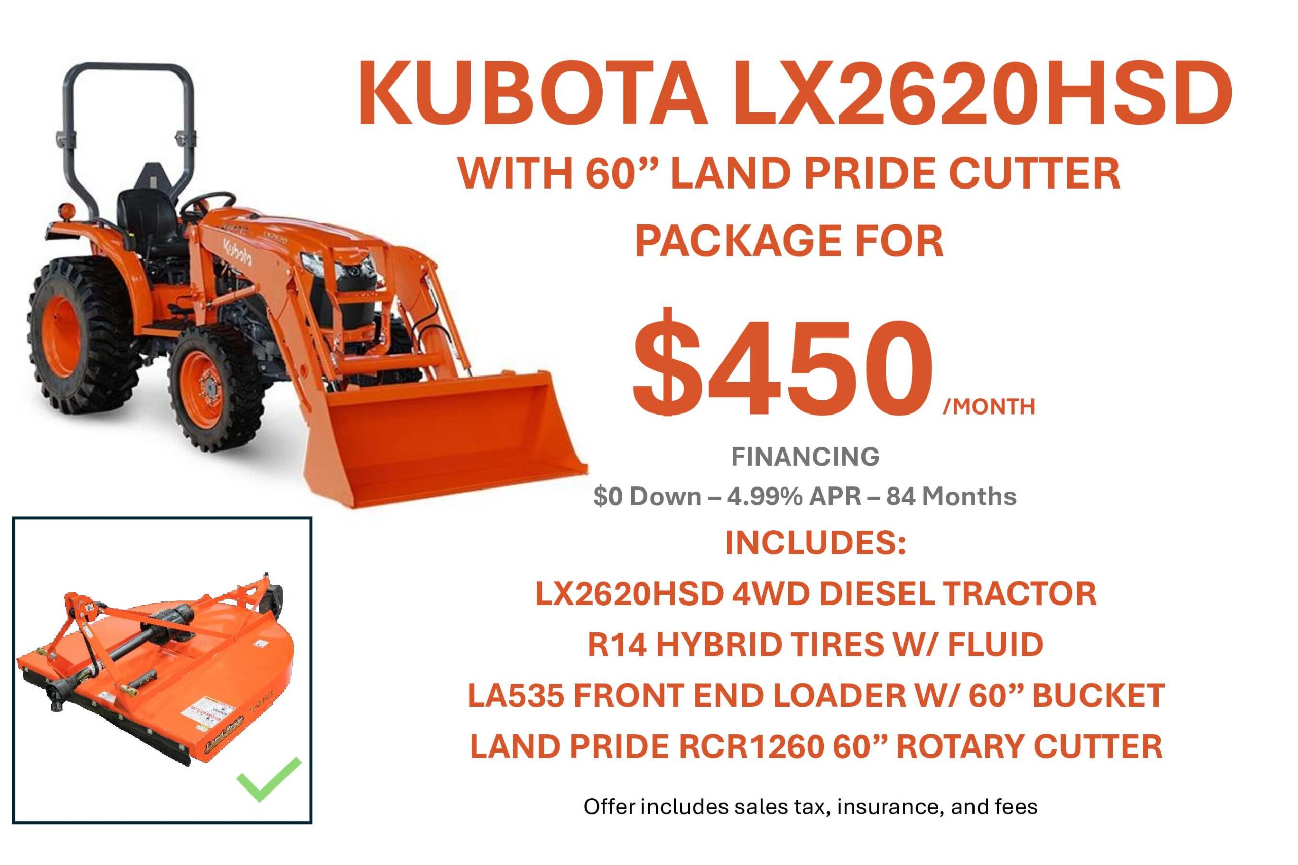 LX2620HSD Kubota Tractor Package - Woodstock Equipment Co.